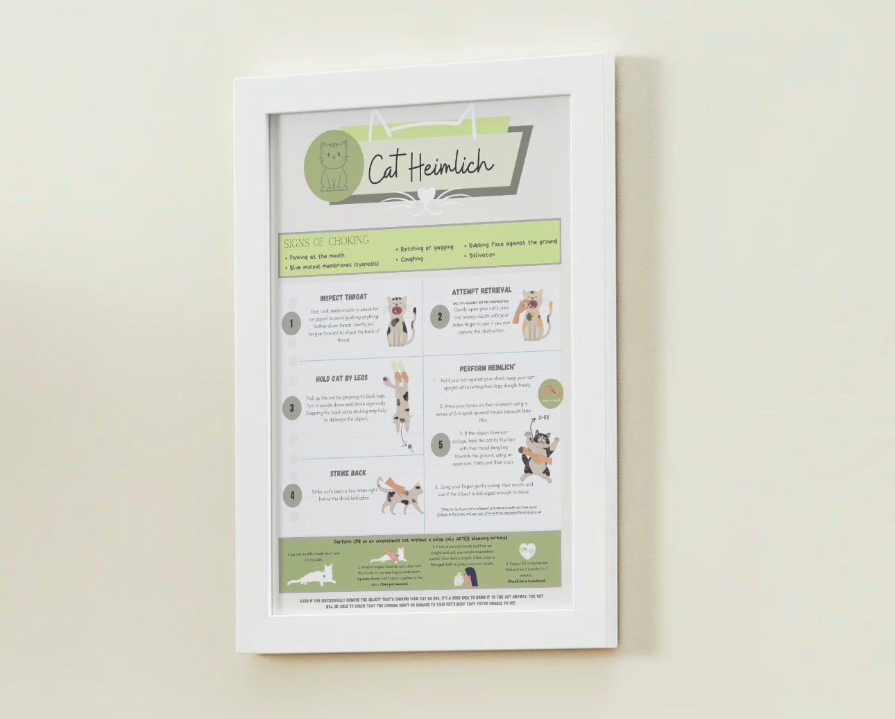 CAT Heimlich CPR Digital Poster Kitty Light Green - Etsy