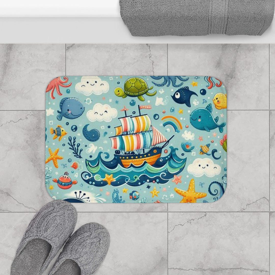 Ocean Life Wonderland Bath Mat, Nautical Bathroom Decor, Gift for Ocean ...