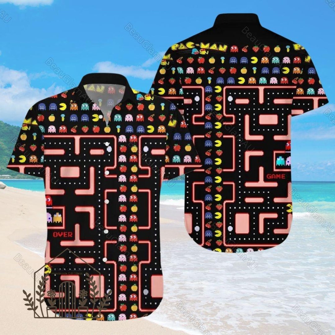 Pac-man Game Over Shirt, Pac-man Hawaiian Shirt, Video Game Button ...