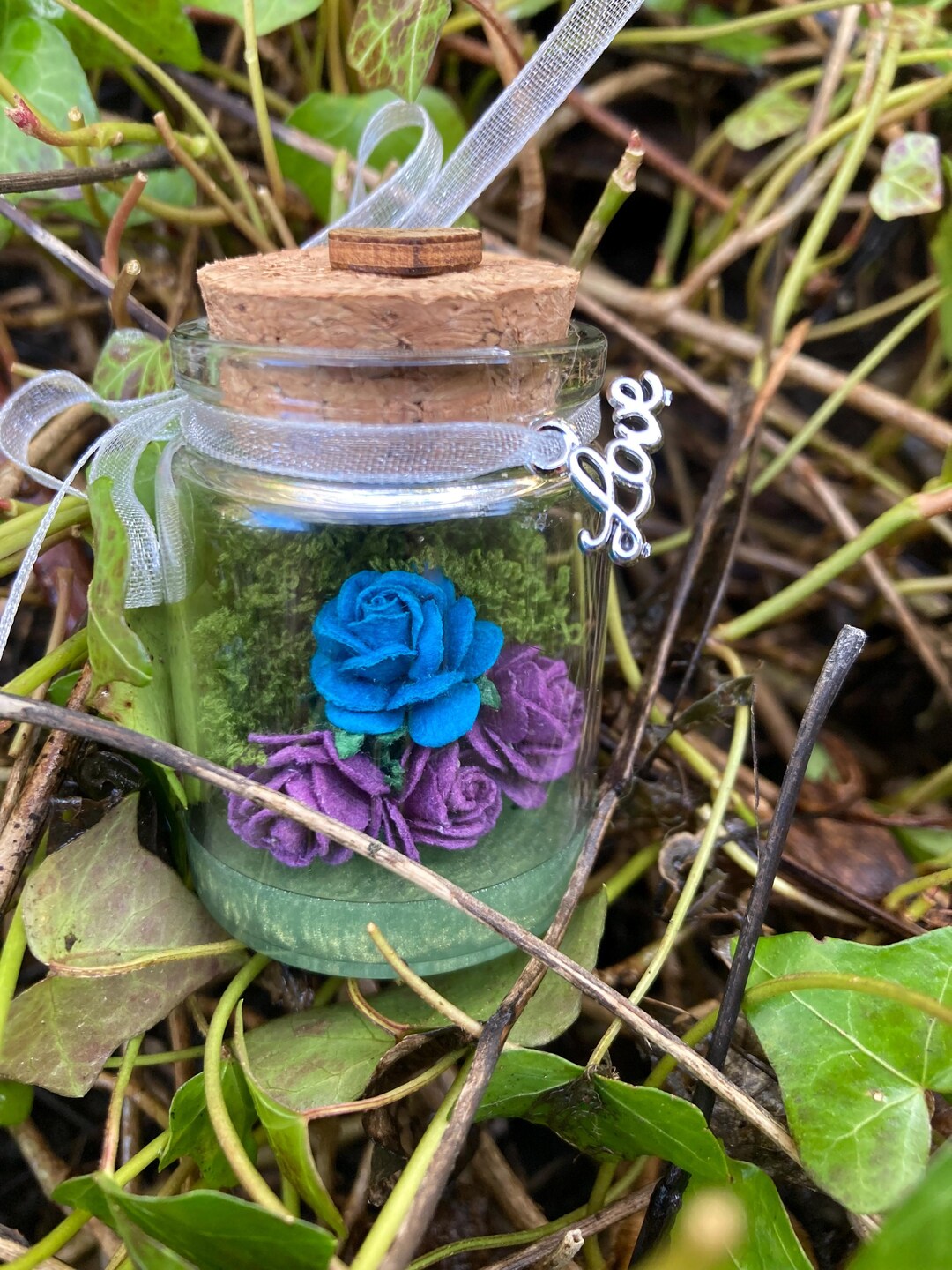Miniature Rose Bouquet in Bottle: Everlasting Gift With Love Charm ...
