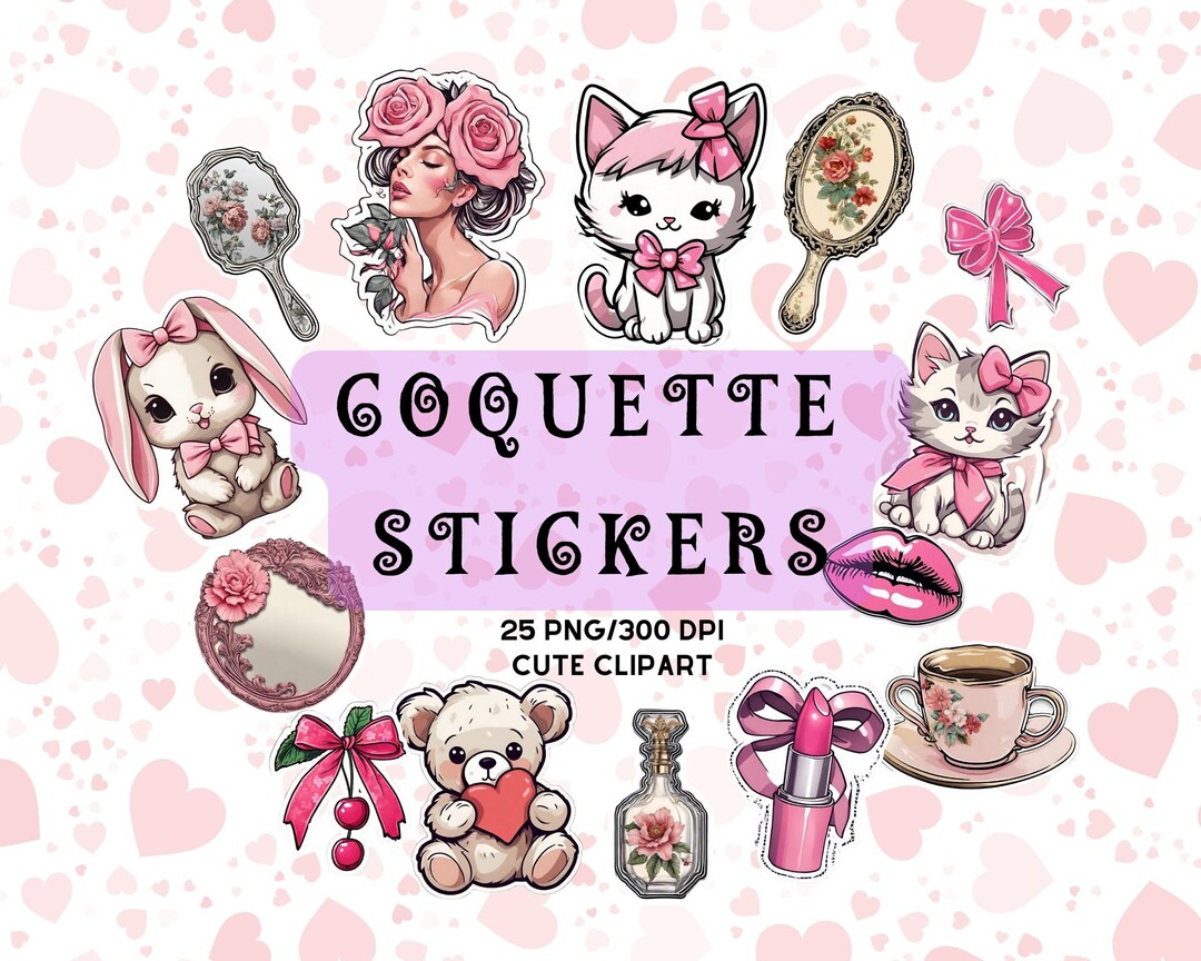 Set of 25 Coquette Png,cliparts,cute Stickers for Girls,girl Coquette ...