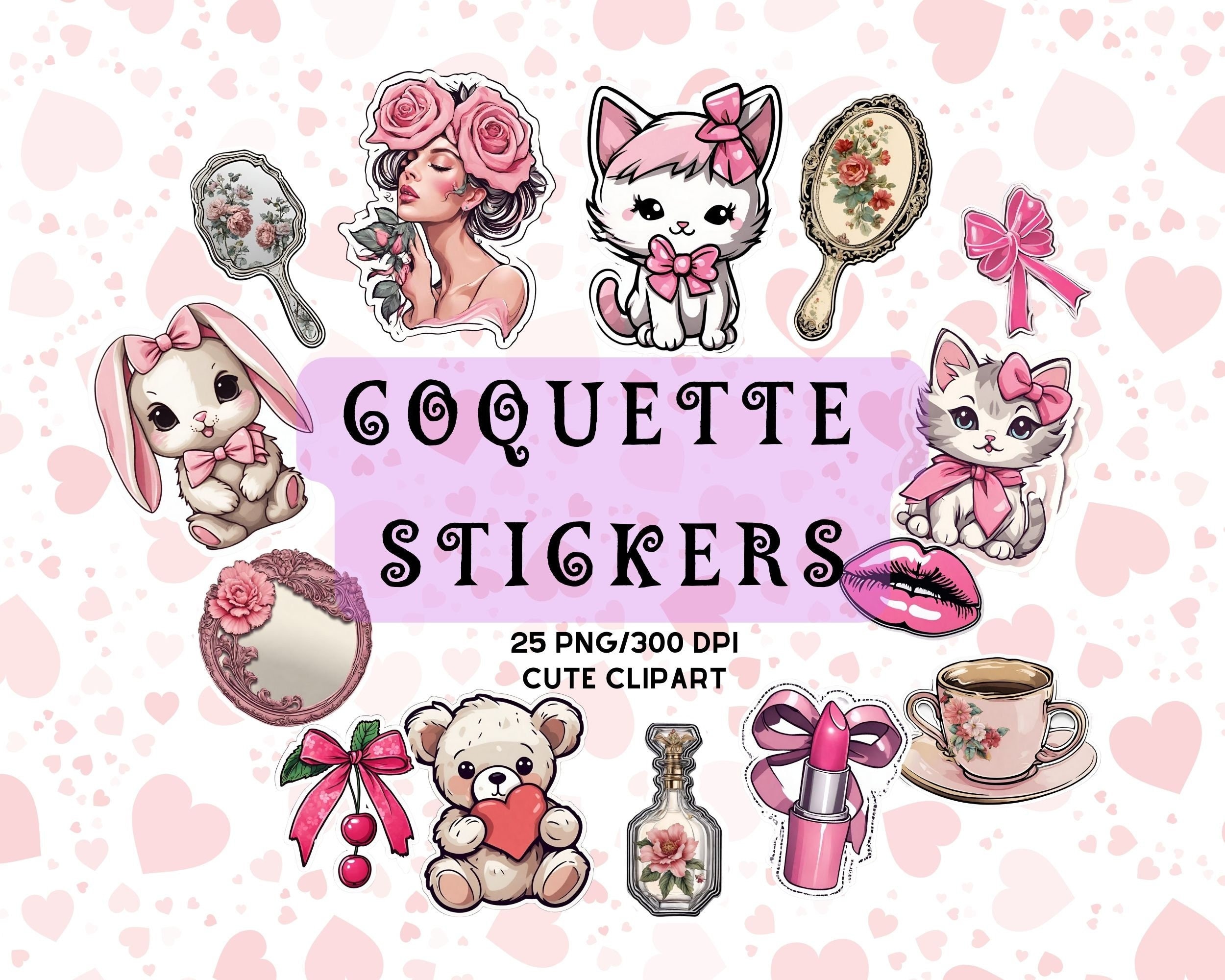 Set of 25 Coquette Png,cliparts,cute Stickers for Girls,girl Coquette ...