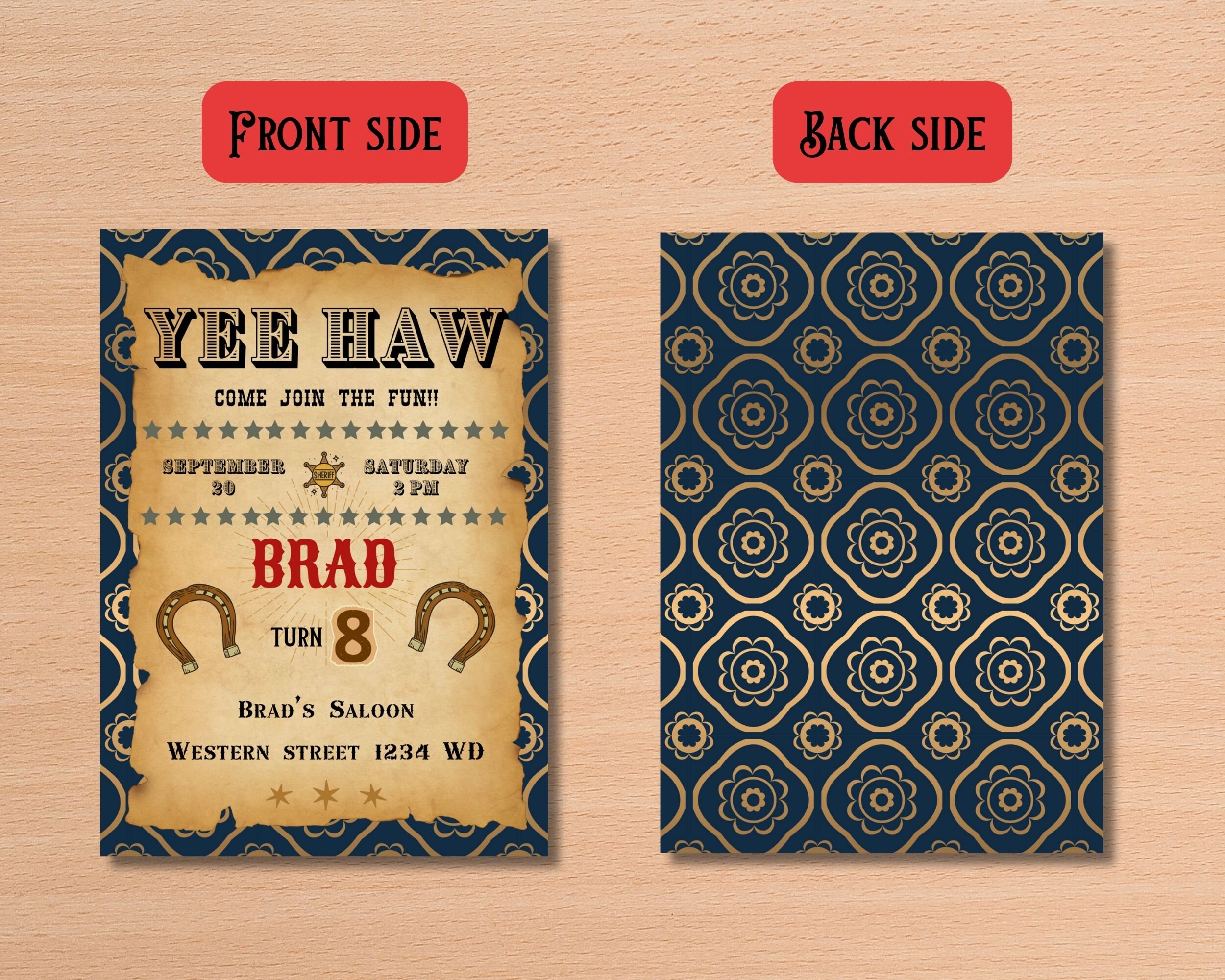 Digital Cowboy Birthday Invitation Card, Western Birthday Invite, Boy ...