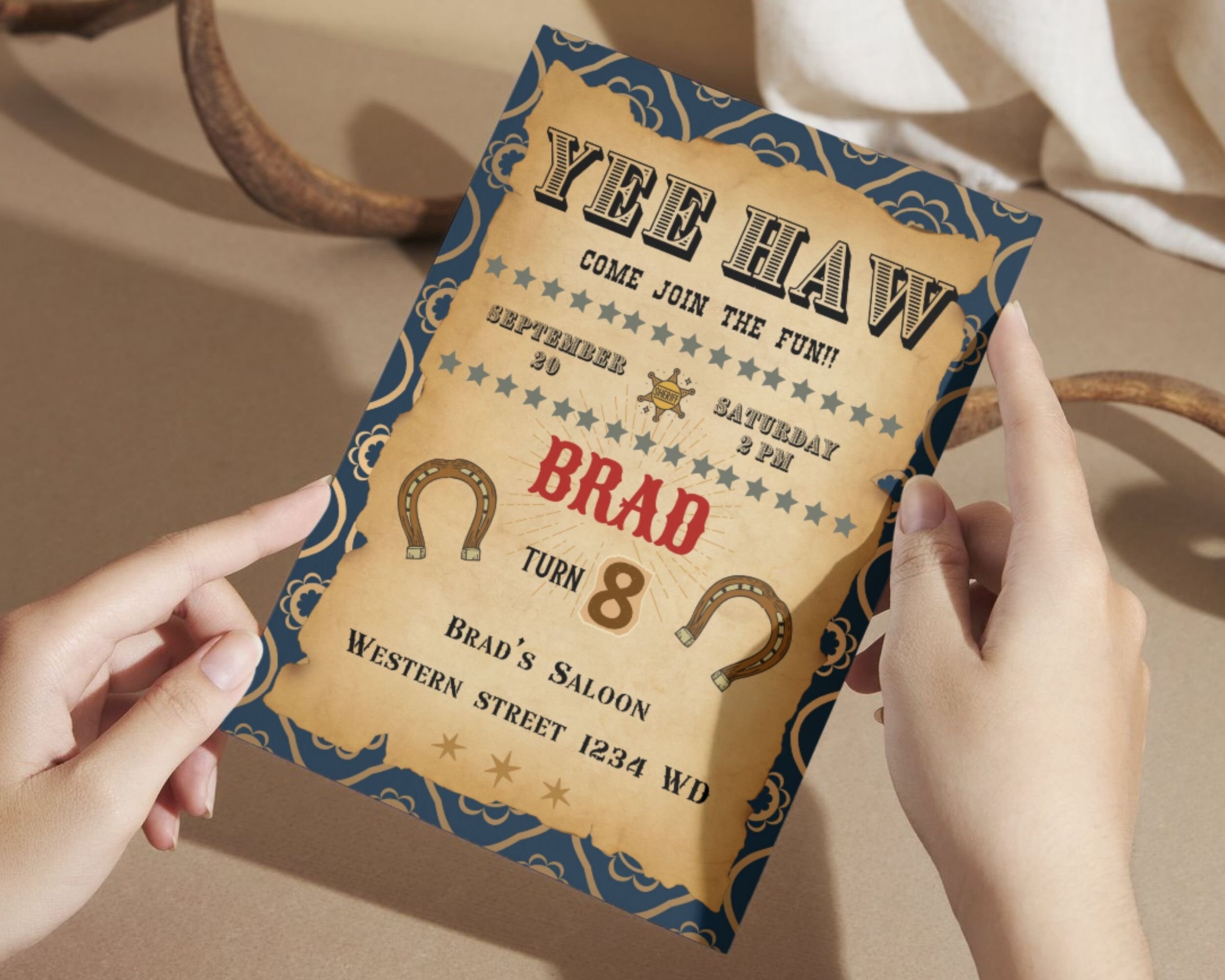 Digital Cowboy Birthday Invitation Card, Western Birthday Invite, Boy ...