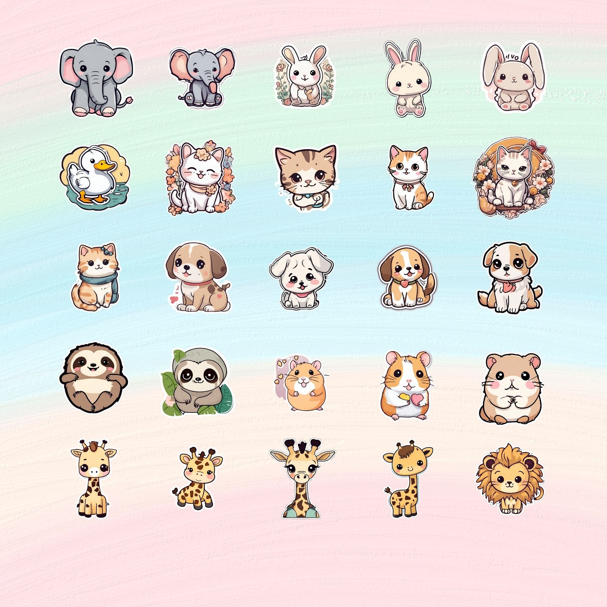 Set of 55 Png Kawaii Animals Clip Art,cute Animal Clipart,kawaii ...
