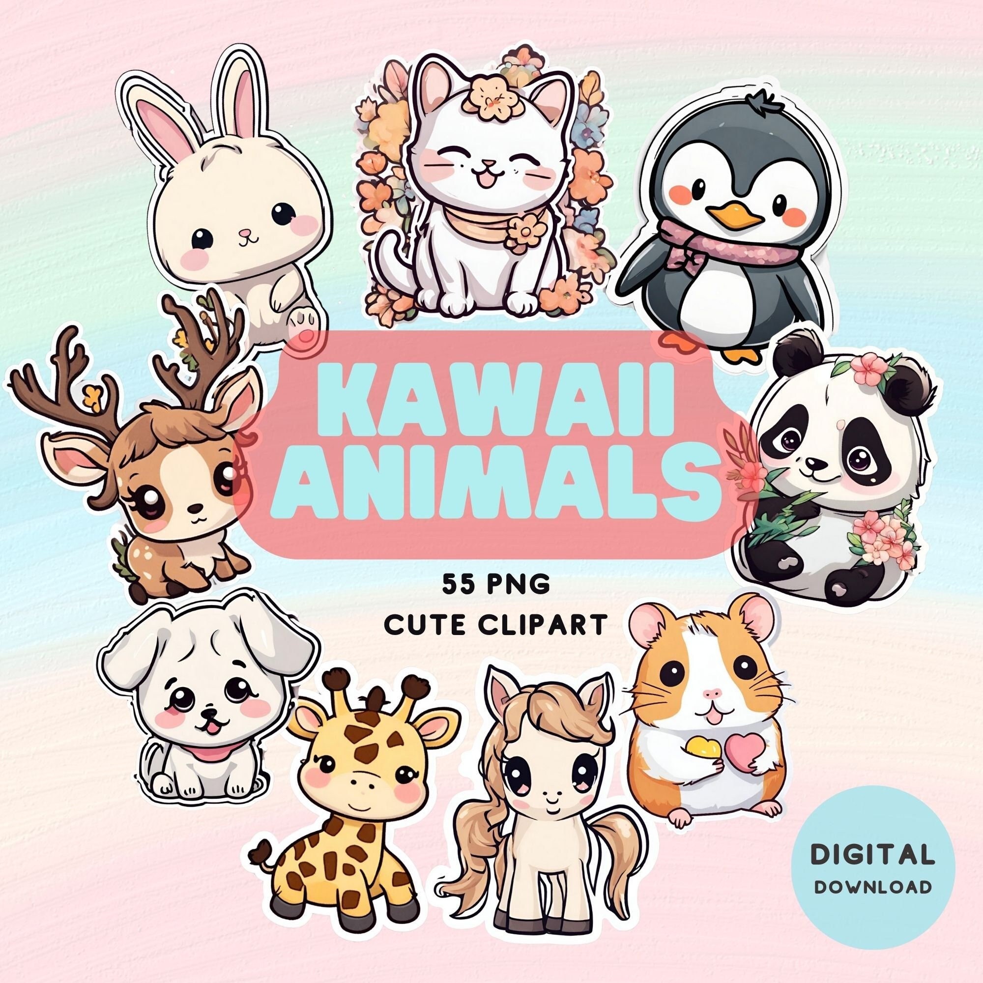 Set of 55 Png Kawaii Animals Clip Art,cute Animal Clipart,kawaii ...
