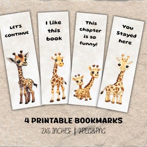 Printable Bookmarks, Book Accessories, Cute Giraffe Bookmarks, Gift for ...