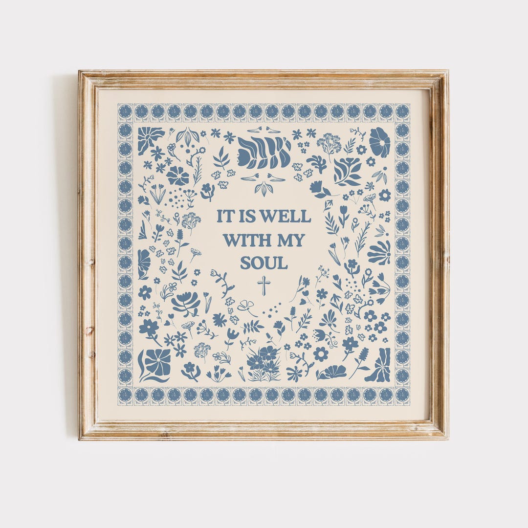 It is Well Printable Wall Art, Blue Folk Floral (instant Download) - Etsy