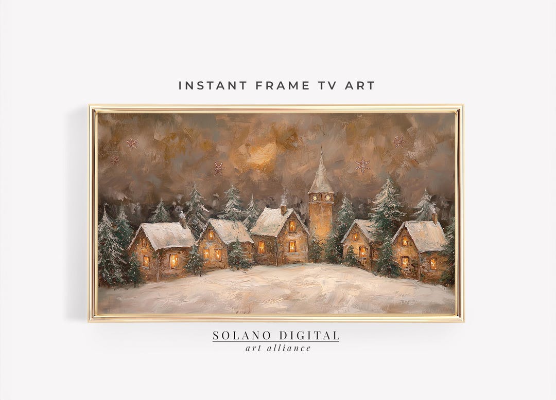 Rustic Christmas Winter Village Frame TV Art - Vintage Holiday Decor ...