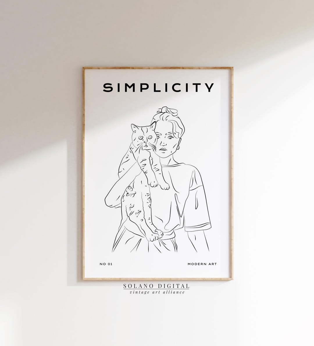 Minimalist Cat Line Art Print: Woman and Pet Portrait (digital Download ...