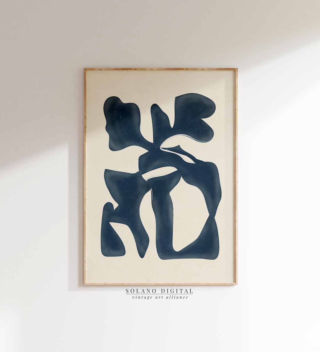 Navy Blue Abstract Organic Shapes Print: Boho Modern Wall Art (digital ...