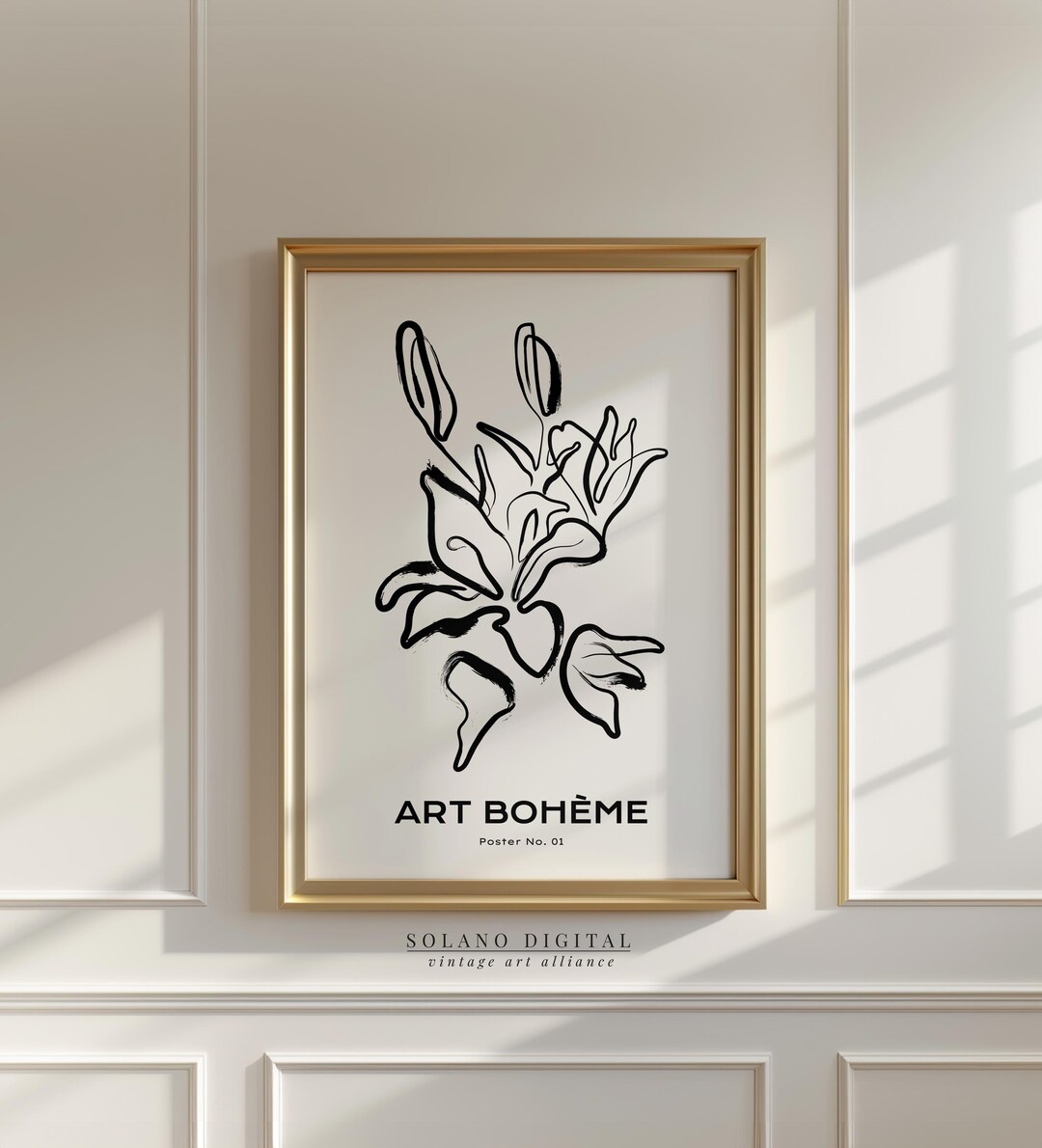 Abstract Boho Botanical Printable Art – Modern Black Line Floral Wall ...