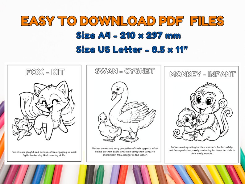 Printable Animal Coloring Pages Featuring Mother and Baby Animals With ...