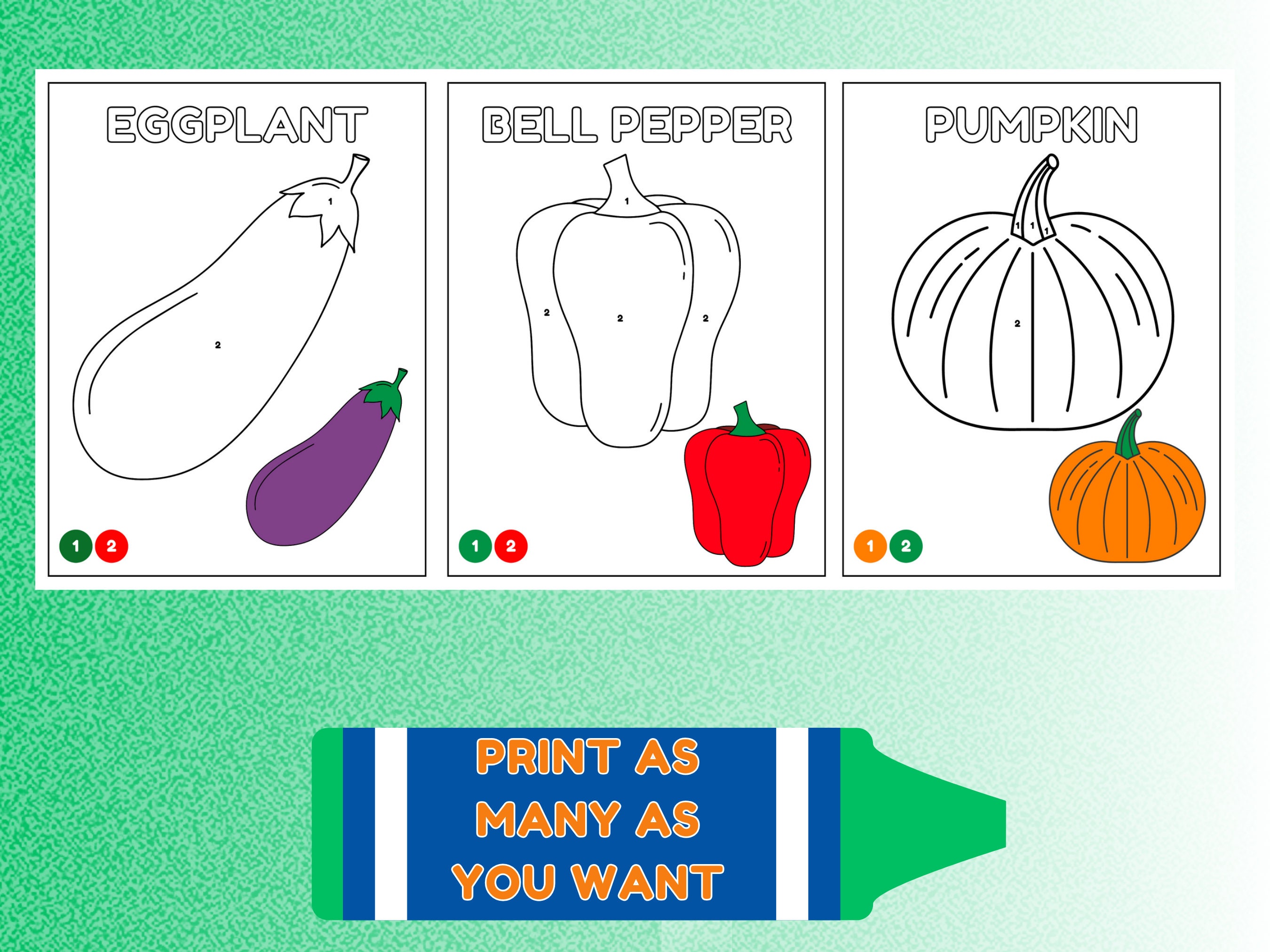 Fruits and Vegetables Color by Number Coloring Pages for Kids, Fruits ...