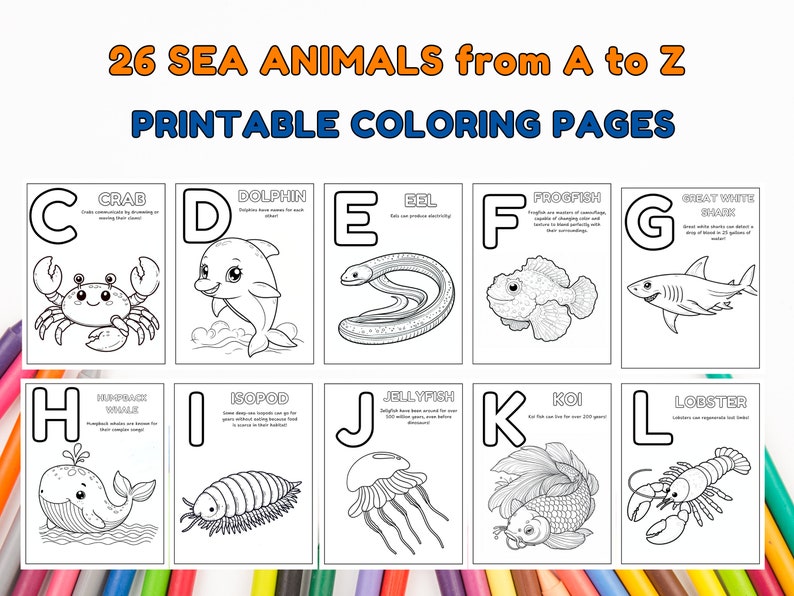 Sea Animals Abc Coloring Pages - Alphabet Coloring Book Featuring Sea ...