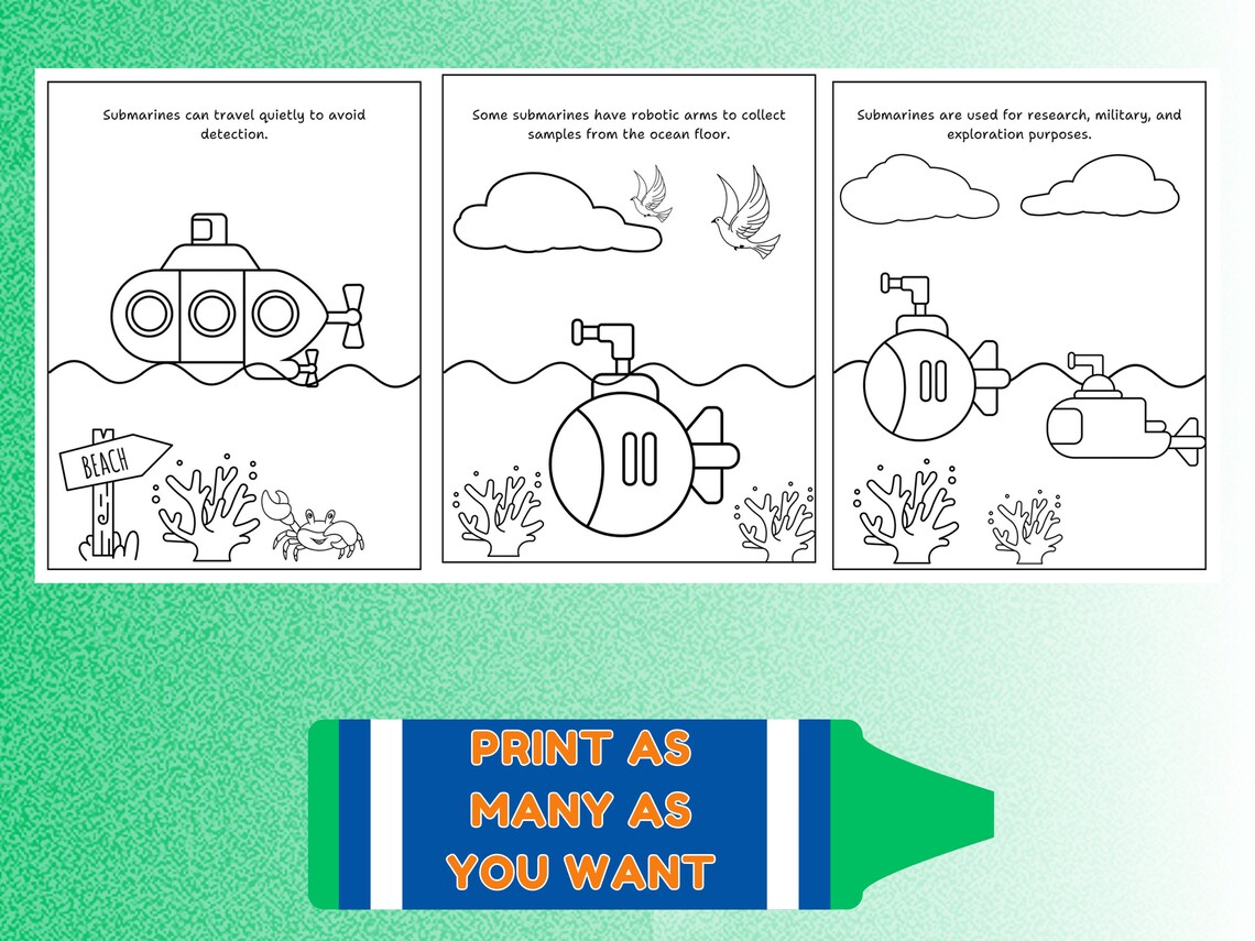 Printable Submarine Coloring Pages for Kids - Educational Coloring Page ...