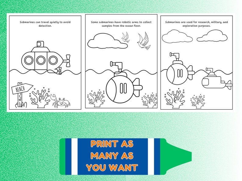 Printable Submarine Coloring Pages for Kids - Educational Coloring Page ...