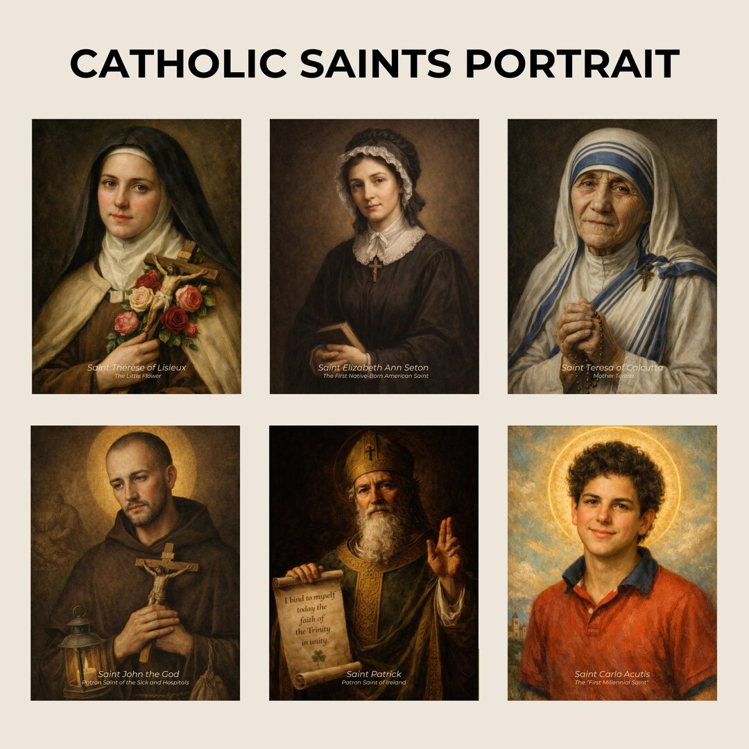 20 Catholic Saints Wall Art Collection, Portrait of the Saints Bundle ...