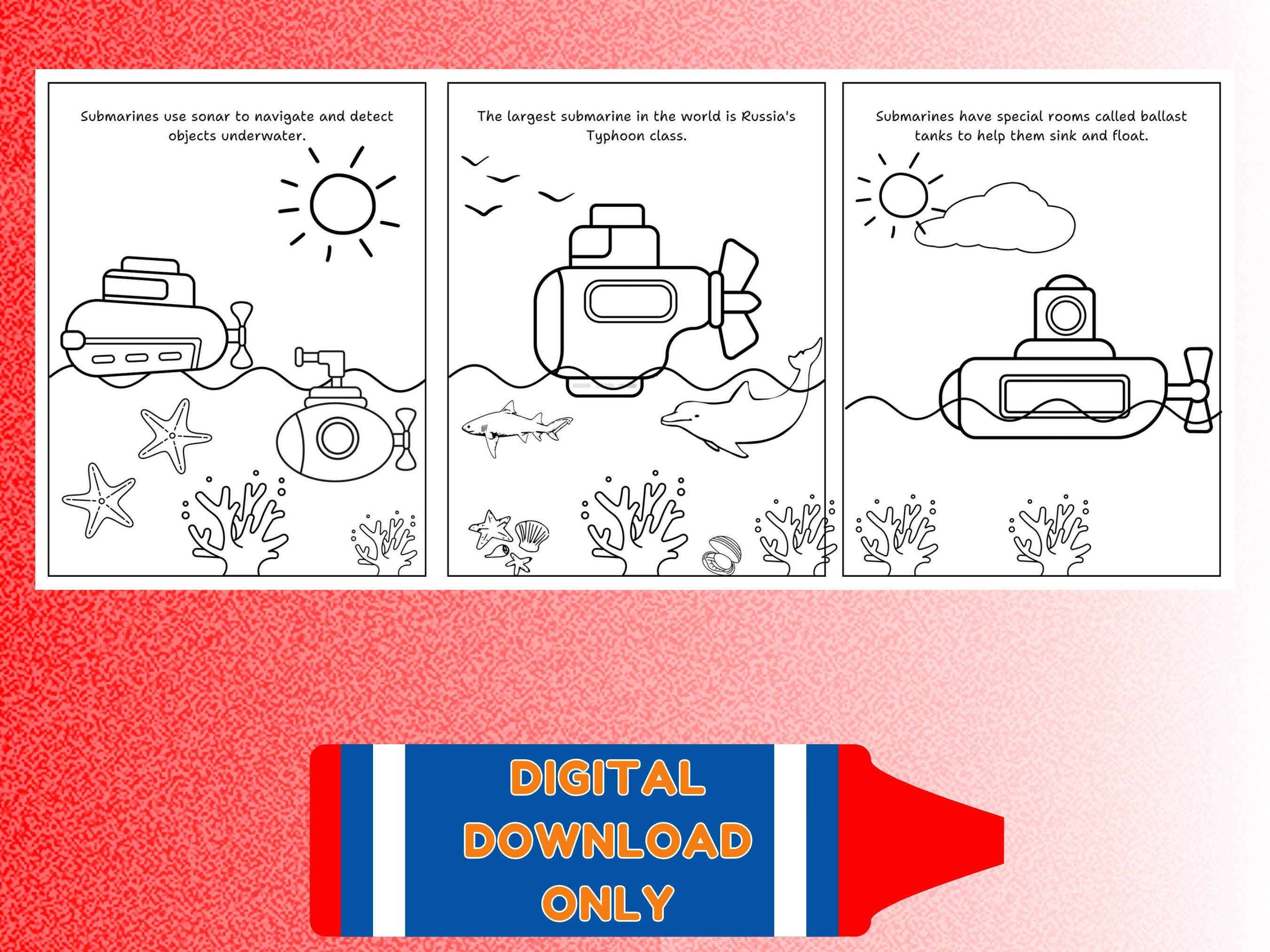 Printable Submarine Coloring Pages for Kids - Educational Coloring Page ...