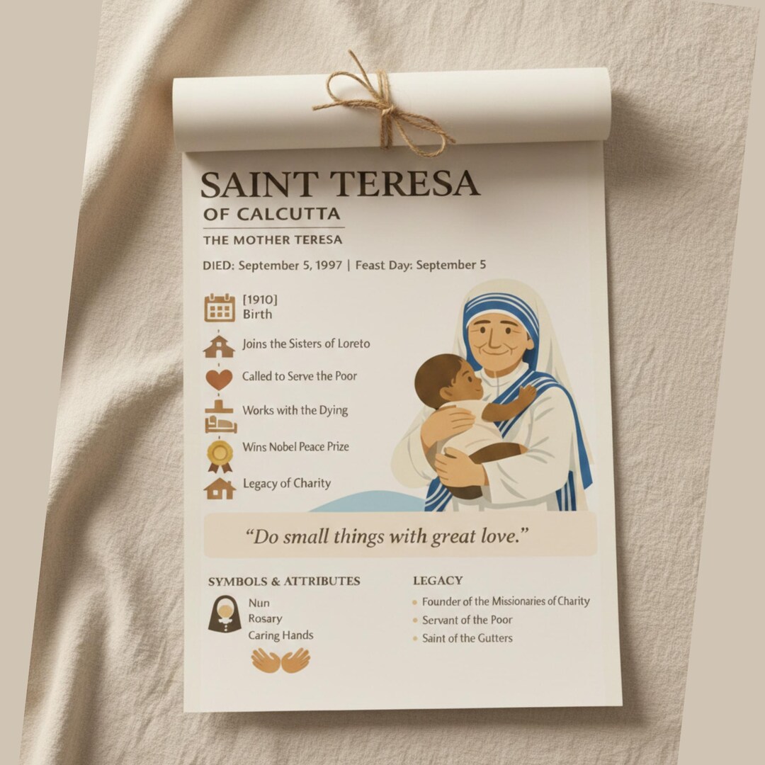 Saint Teresa of Calcutta Infographic, Catholic Wall Art (digital ...