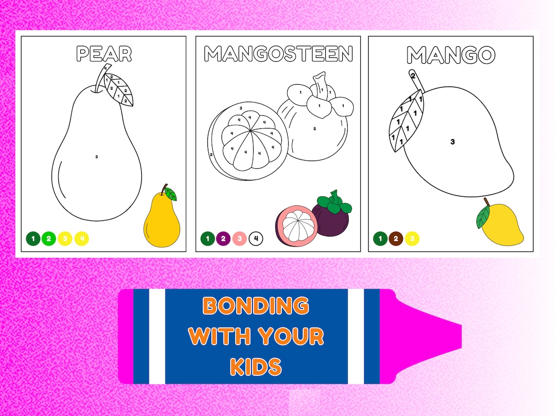 Fruits and Vegetables Color by Number Coloring Pages for Kids, Fruits ...