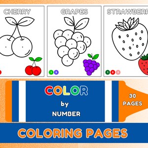 Fruits and Vegetables Color by Number Coloring Pages for Kids, Fruits ...