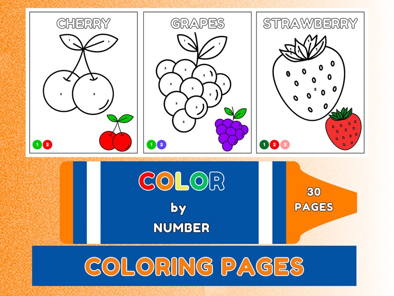 Fruits and Vegetables Color by Number Coloring Pages for Kids, Fruits ...