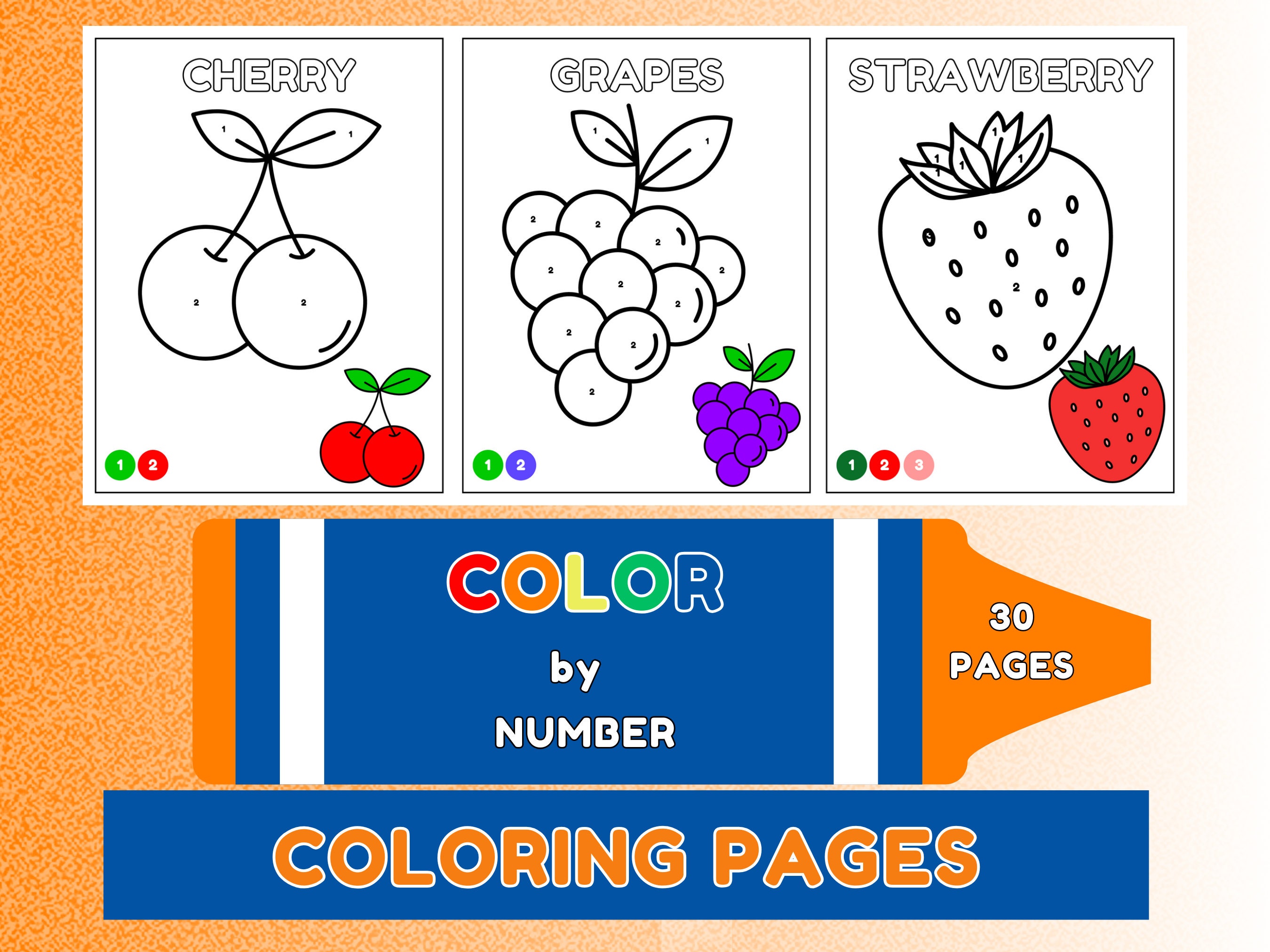 Fruits and Vegetables Color by Number Coloring Pages for Kids, Fruits ...