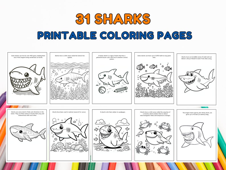 Sharks Coloring Pages for Your Kids With Fun Facts Trivia - Under the ...
