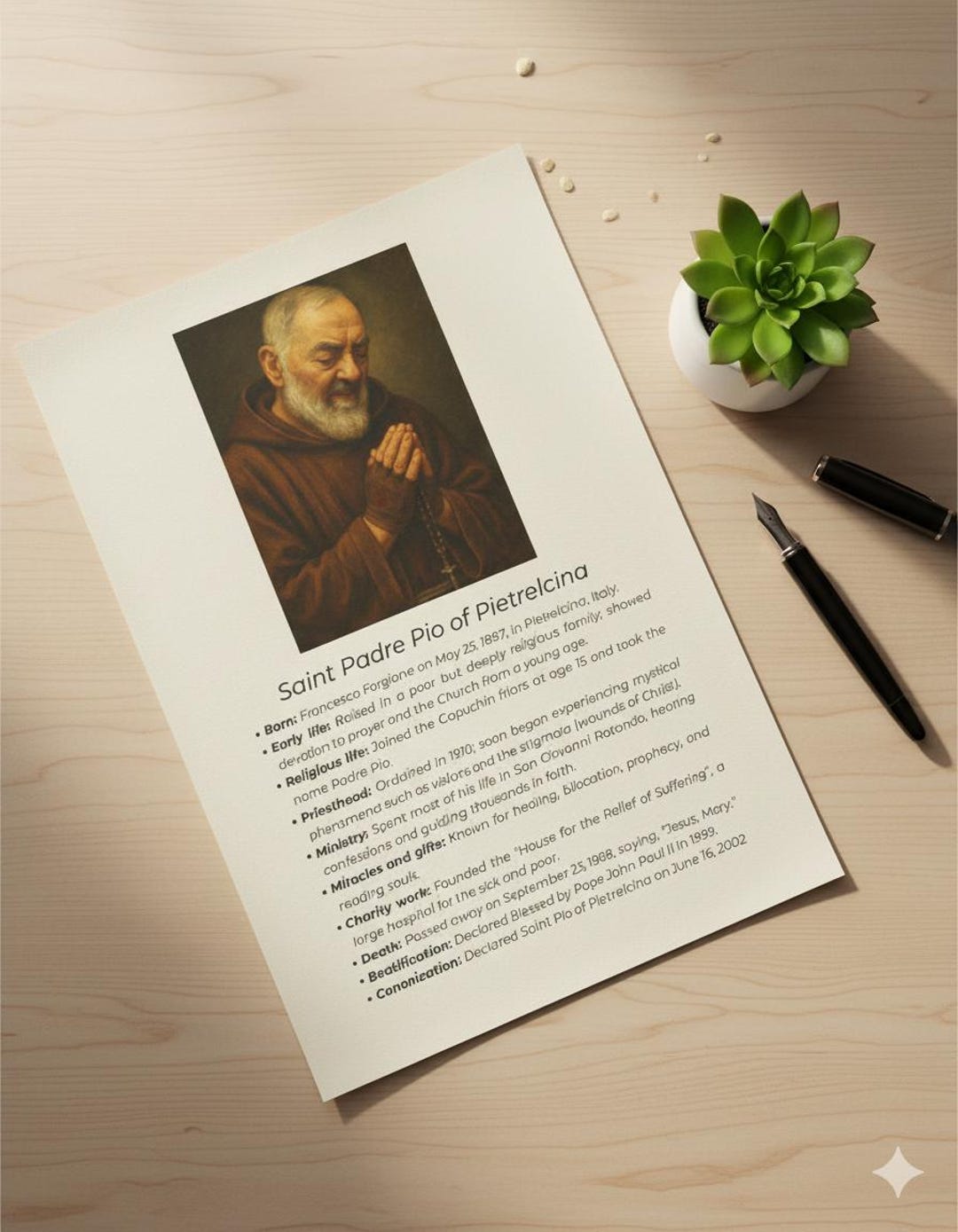 Saint Padre Pio Infographic Print - Catholic Saint Life Story (digital ...
