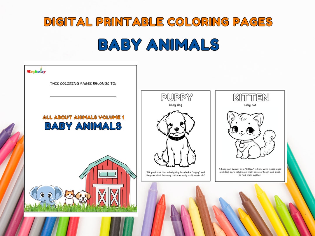 Cute Baby Animals Coloring Pages With Learning Notes Animals Coloring ...