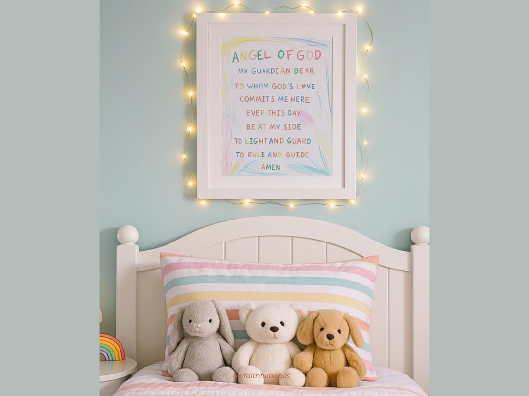 Angel of God Prayer Printable | Kids Guardian Angel Prayer Wall Art ...