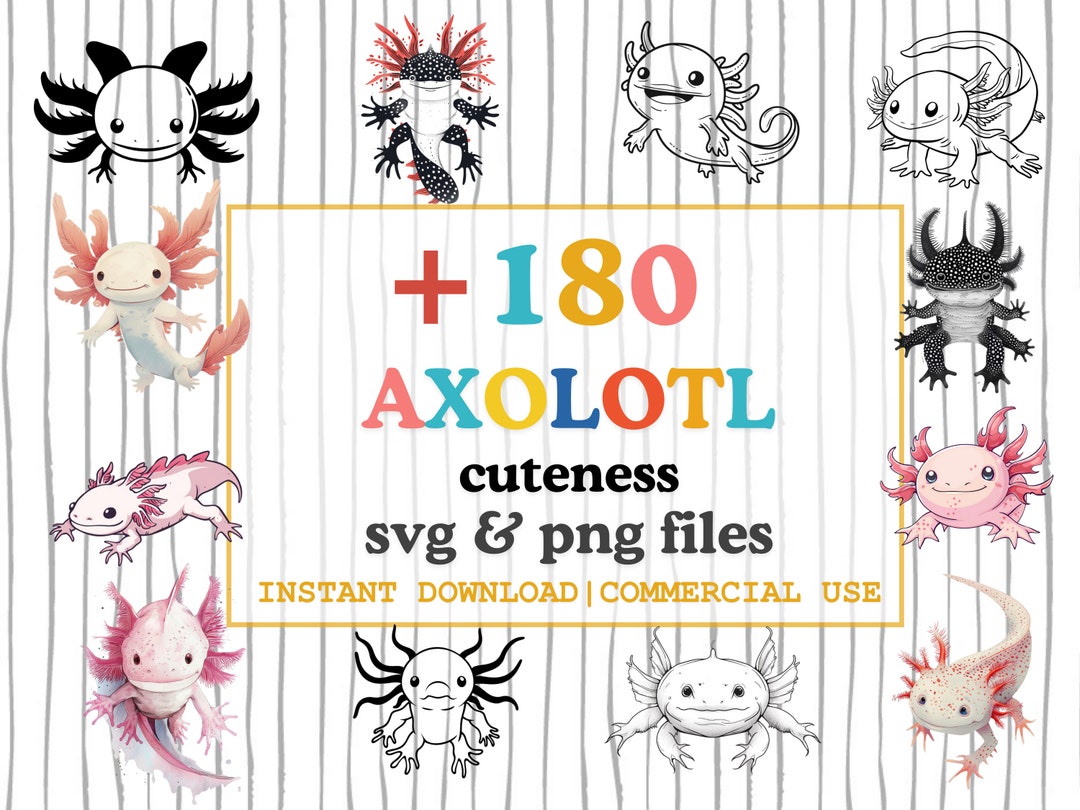 Axolotl SVG and Axolotl PNG Bundle: 184 Icons, Cartoons, Watercolor ...