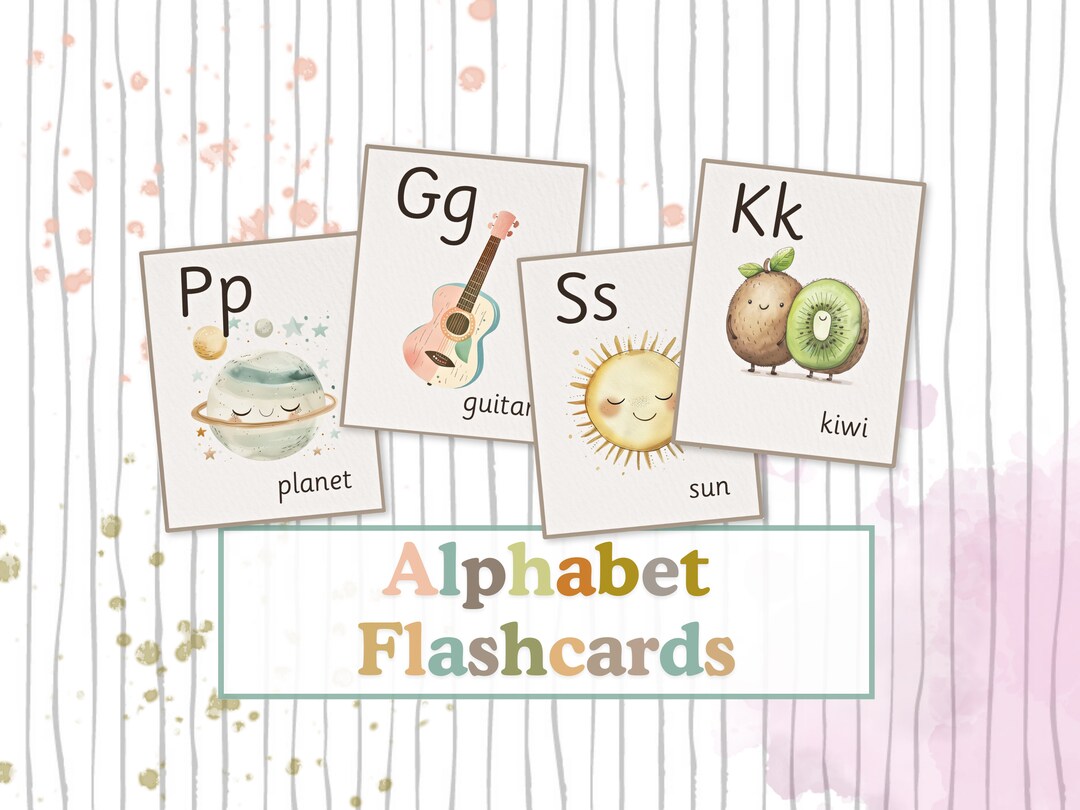 Kids Flashcards: Montessori Alphabet Watercolor Illustrations - Digital ...