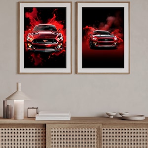Red Mustang Car Wall Art Print - Vintage Muscle Car Poster - Classic ...