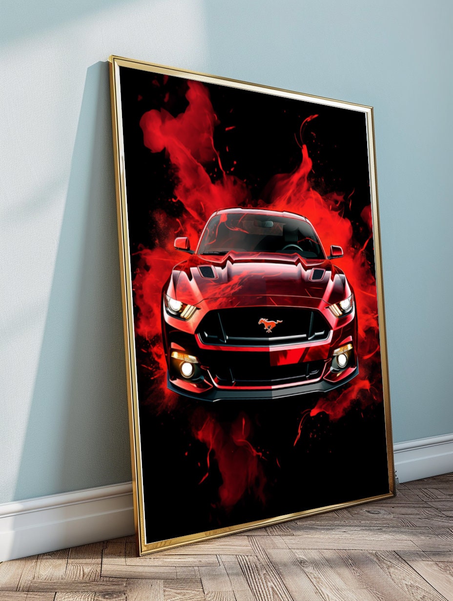 Red Mustang Car Wall Art Print Vintage Muscle Car Poster Classic Home ...