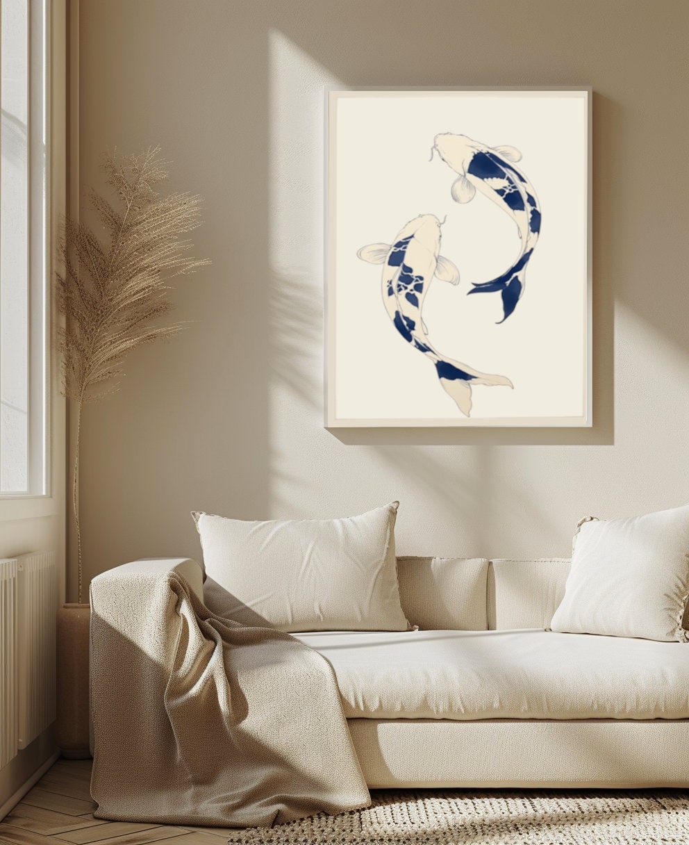 Japanese Vintage Wall Art Print of Koi Fish-wabi Sabi Inspired ...
