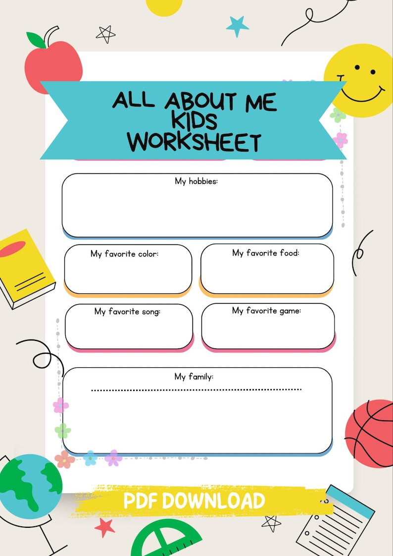 All About Me Kids Worksheet: Fun and Educational Printable Activity - Etsy