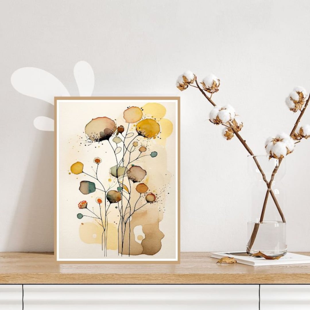 Botanical Yellow Flower Wall Art Print- Vintage Floral Drawing ...
