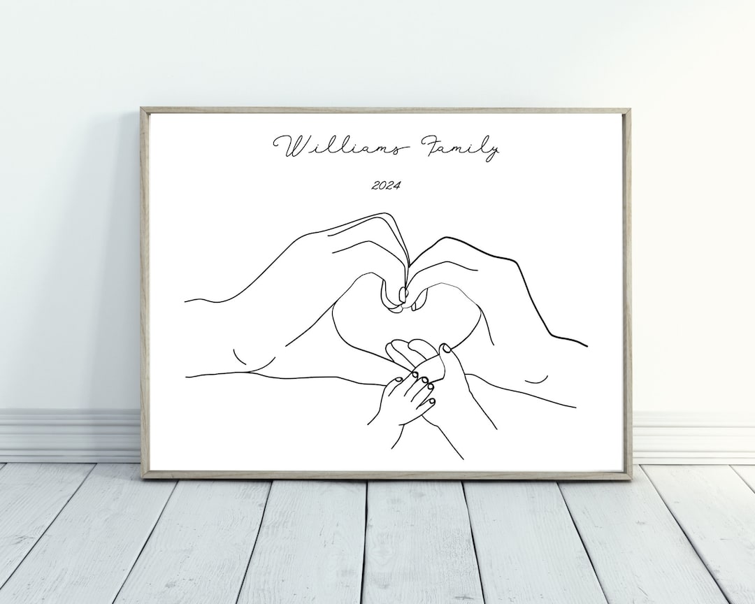 Personalized Heart Holding Hands Family Graphic Family Line Art Drawing ...