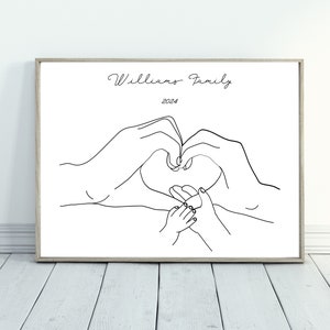 Personalized Heart Holding Hands Family Graphic Family Line Art Drawing ...
