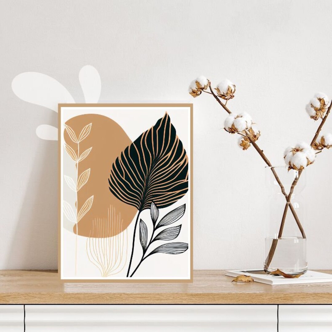 Boho Botanical Leaf Poster Printable Wall Art Modern Minimalist Boho ...