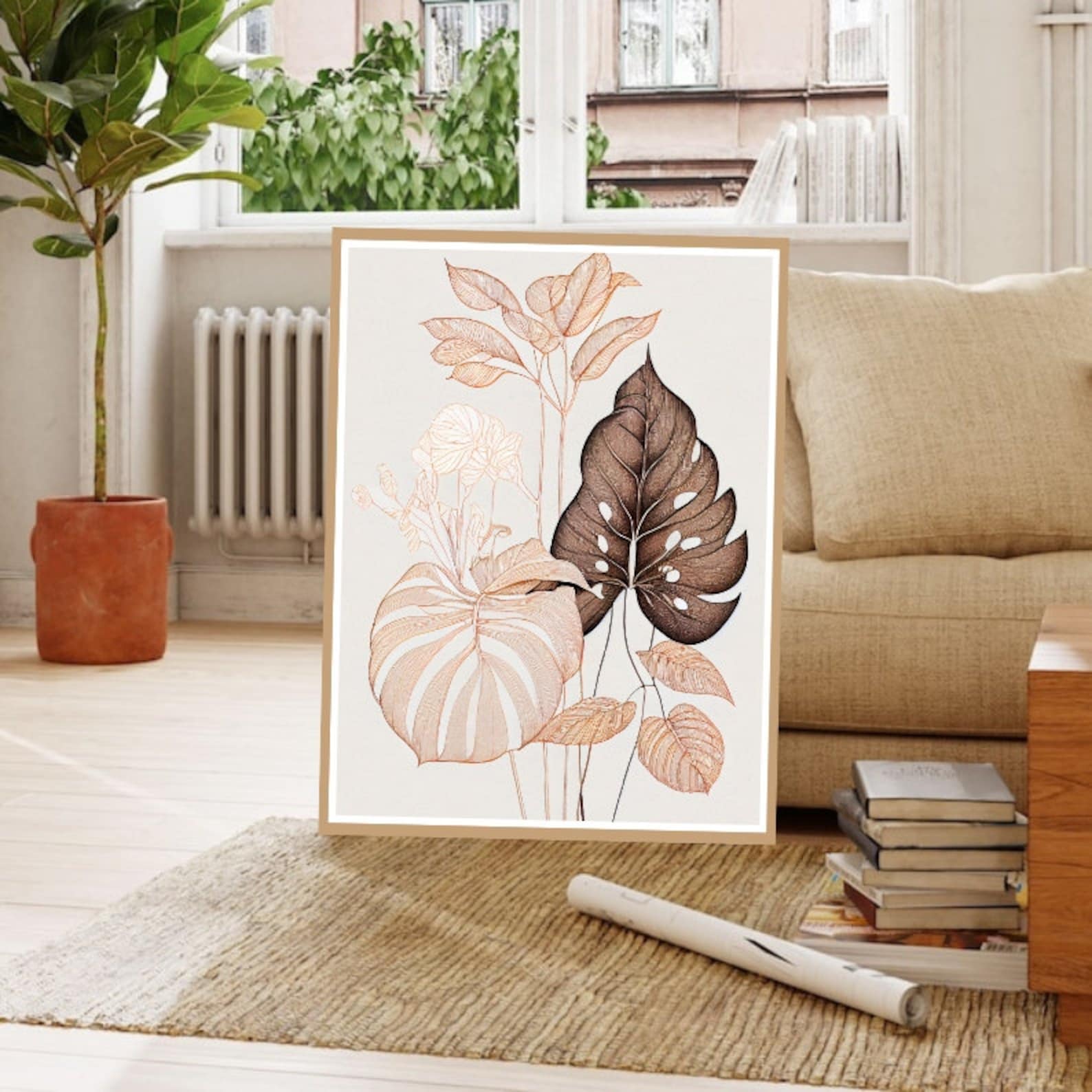 Botanical Contemporary Leaves Minimalist Printable Wall Art Modern Boho ...