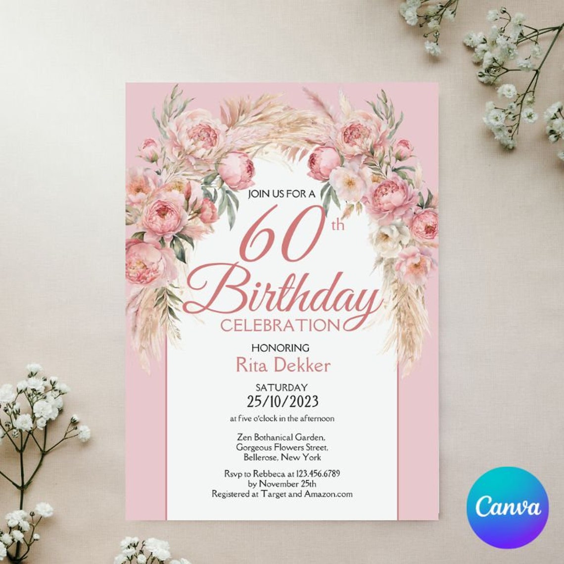 Editable 60th Birthday Invitation Birthday Invite Invites Printable ...