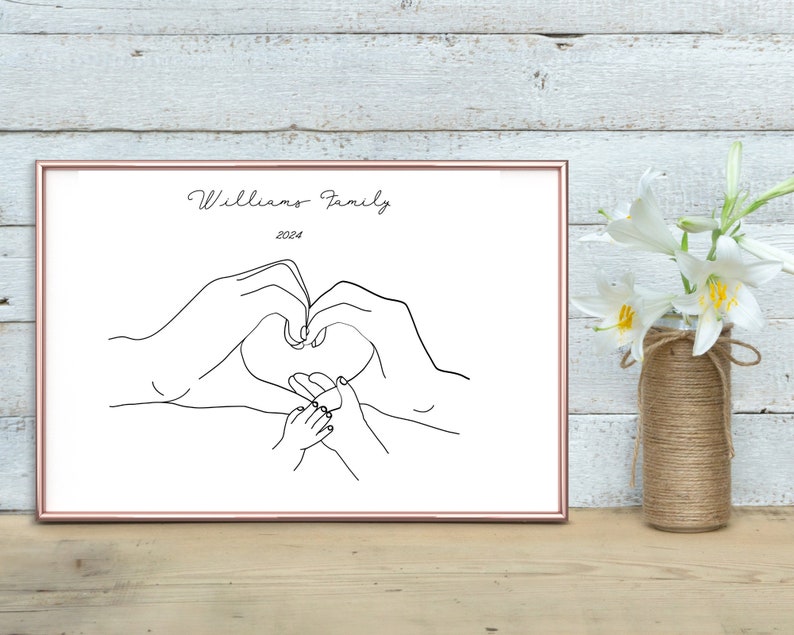 Personalized Heart Holding Hands Family Graphic Family Line Art Drawing ...