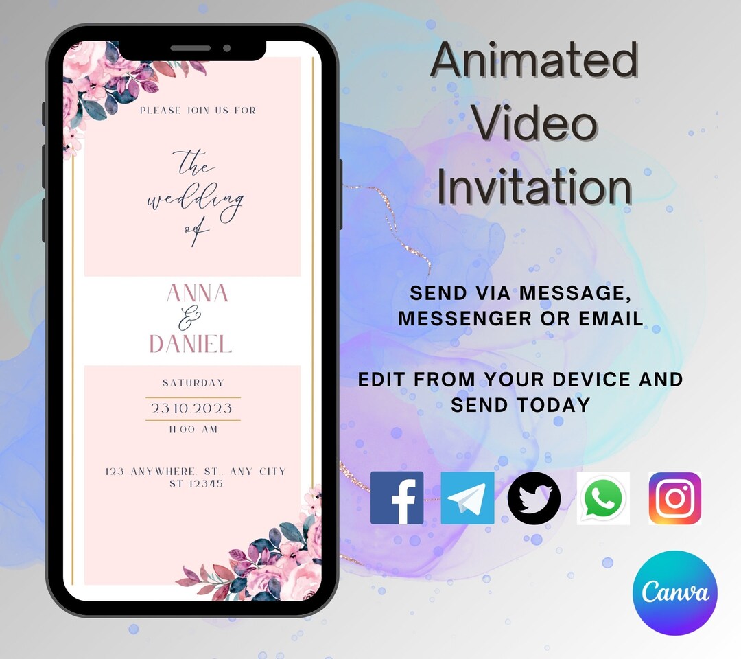 Animated Wedding Invitation Video Template: Canva E-card (digital ...