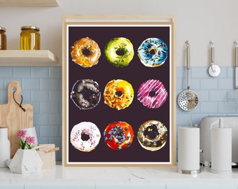 Colorful Donut Print Donut Printable Pastry Patisserie Wall Art Kitchen ...