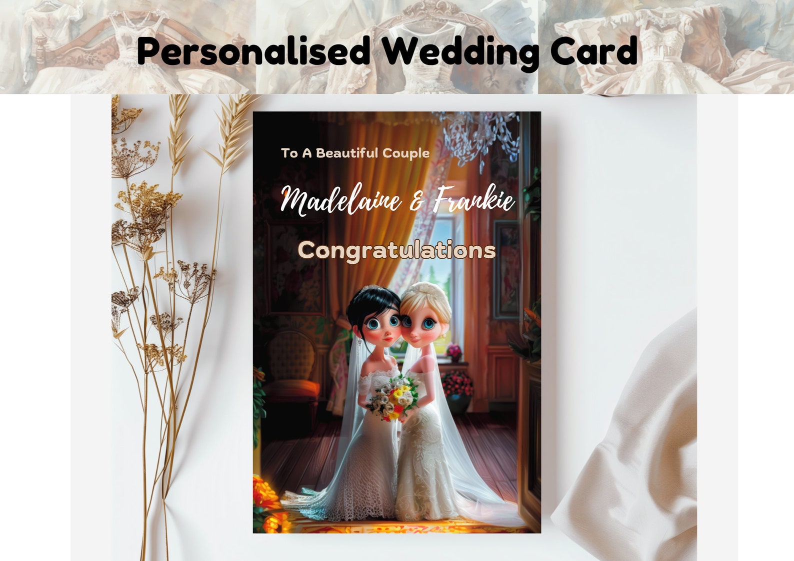 Personalised Wedding Card, Personalised Civil Partnership Card, Bride ...