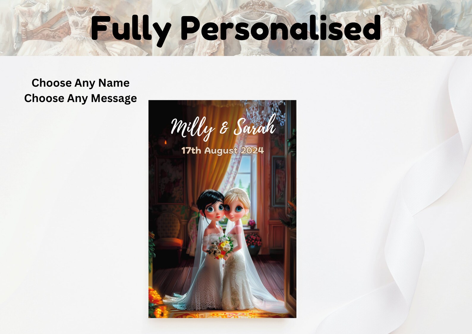 Personalised Wedding Card, Personalised Civil Partnership Card, Bride ...