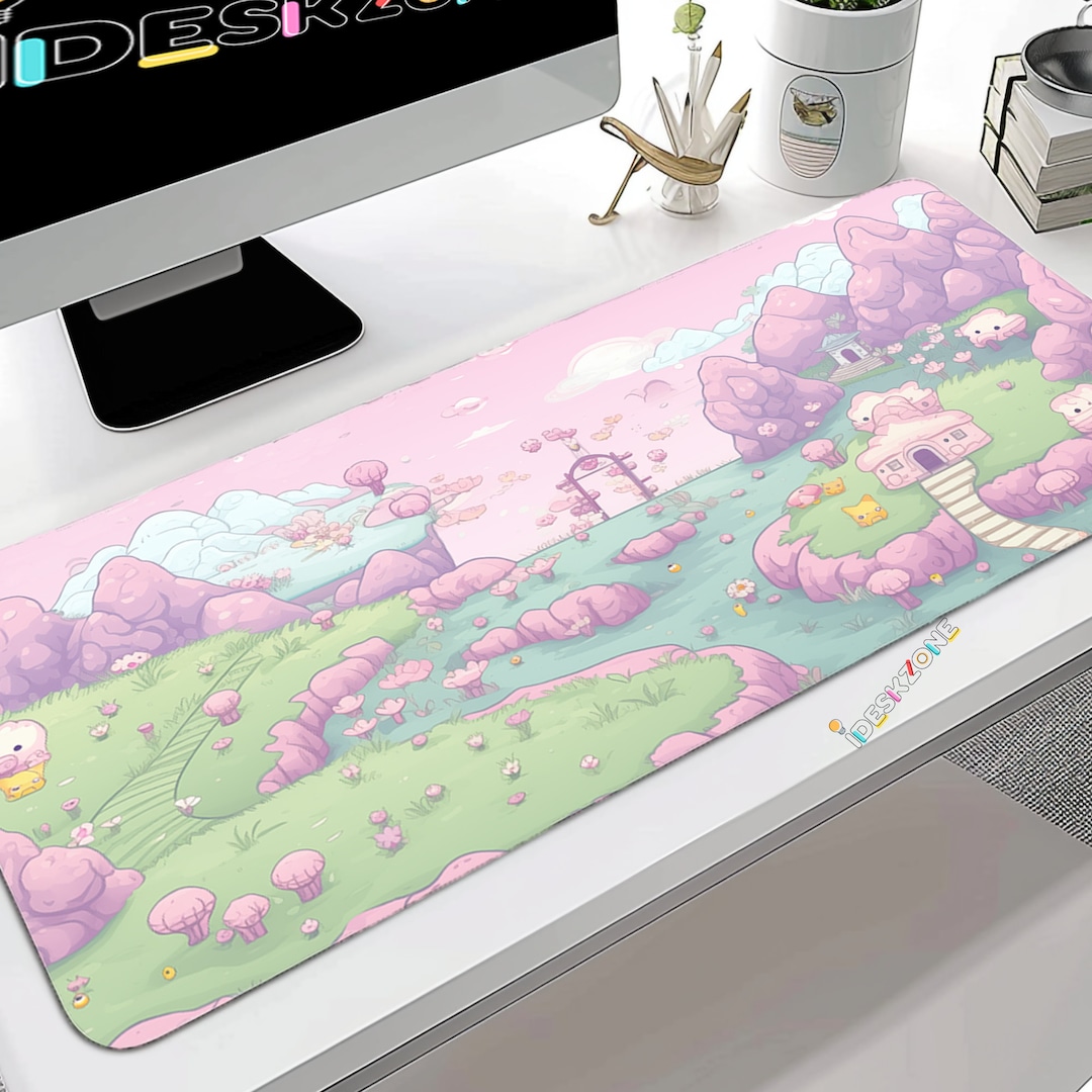 Anime Mouse Pad, Pink Kawaii Cute Cartoon Nature Green Pastel ...